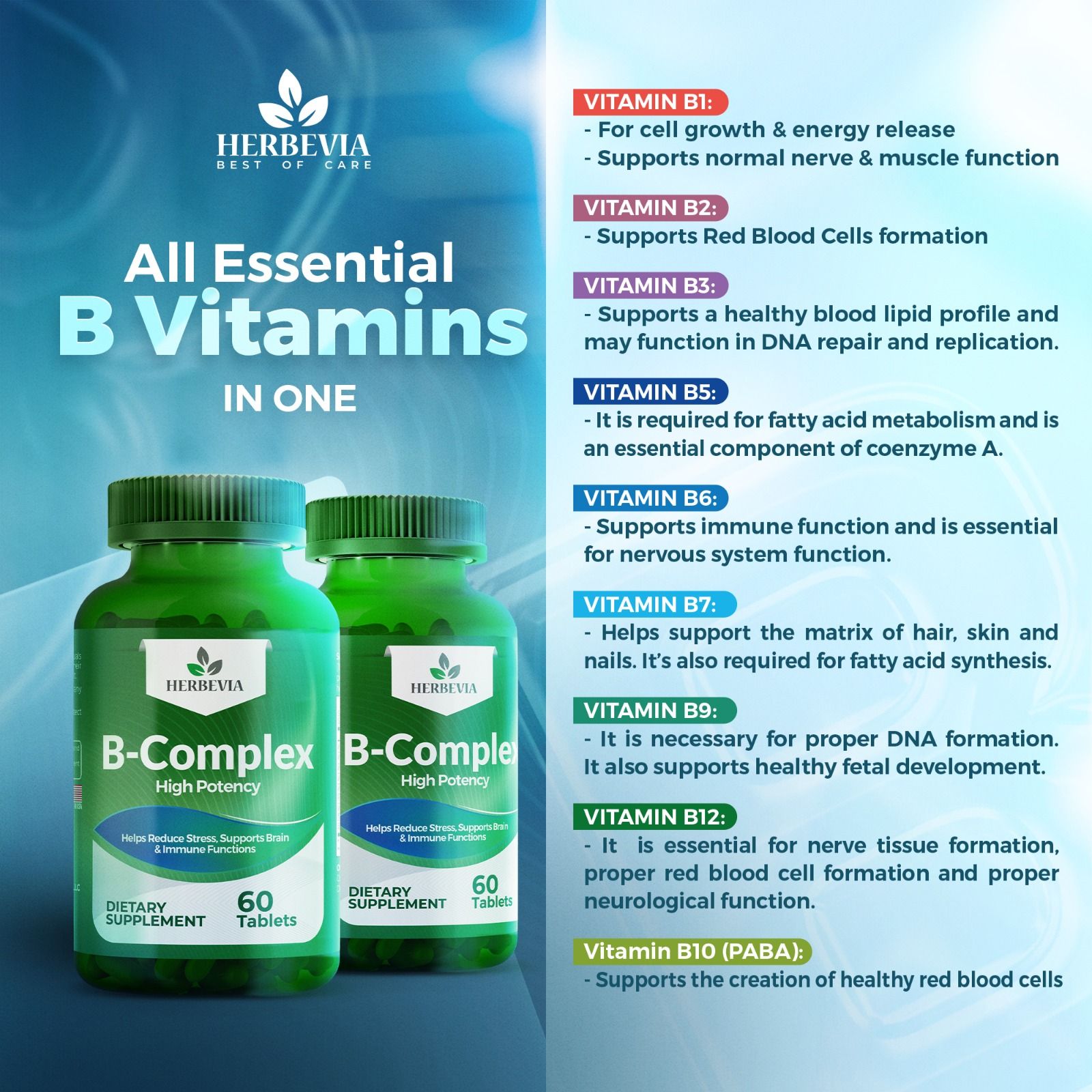 Best B-Complex Vitamins for Stress, Anxiety & Mental Health | Herbevia